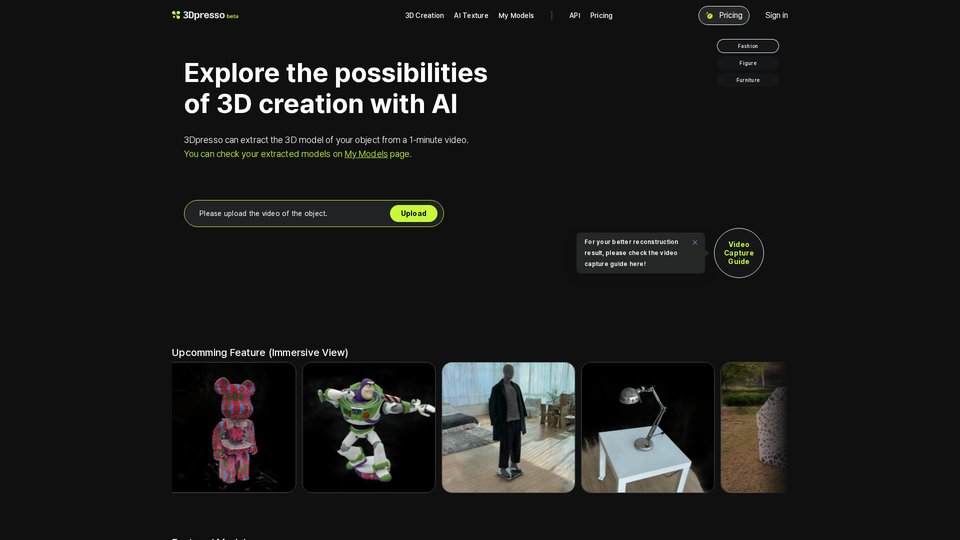 3Dpresso - 基于AI的视频转3D模型提取工具