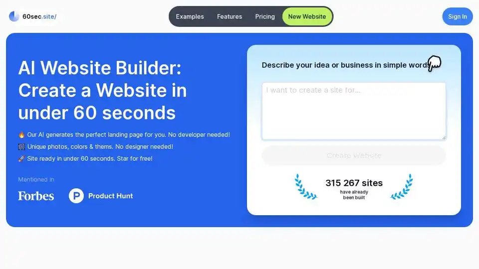 60sec.site: Construtor de Sites com IA - Crie um site em 60 segundos