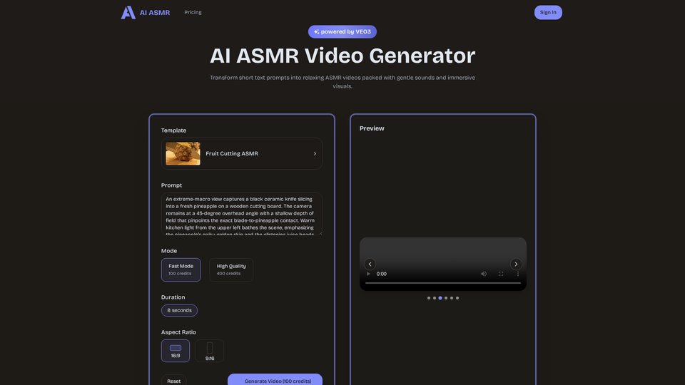 AI ASMR | Create VEO3 Relaxation Videos Online