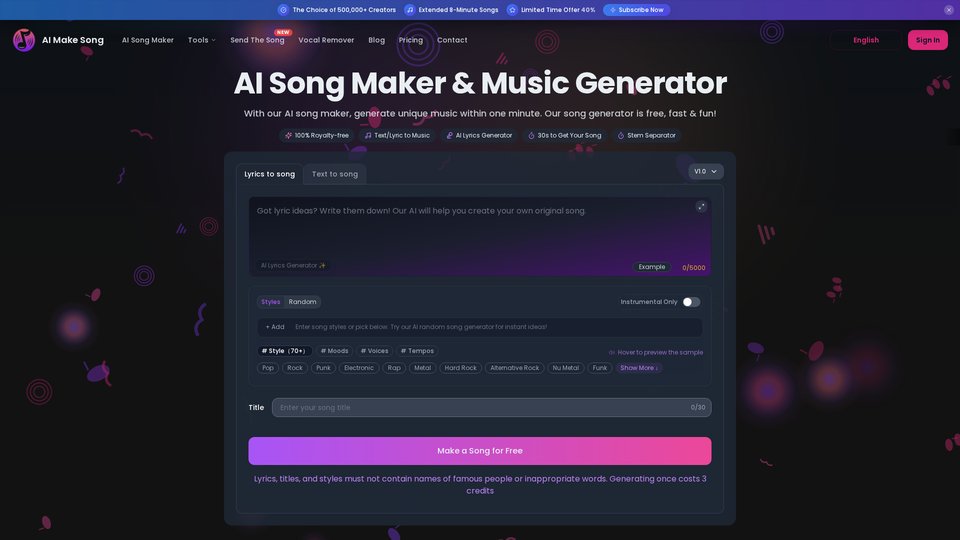 AI Make Song: Creador de Canciones con IA y Generador de Música Gratuito