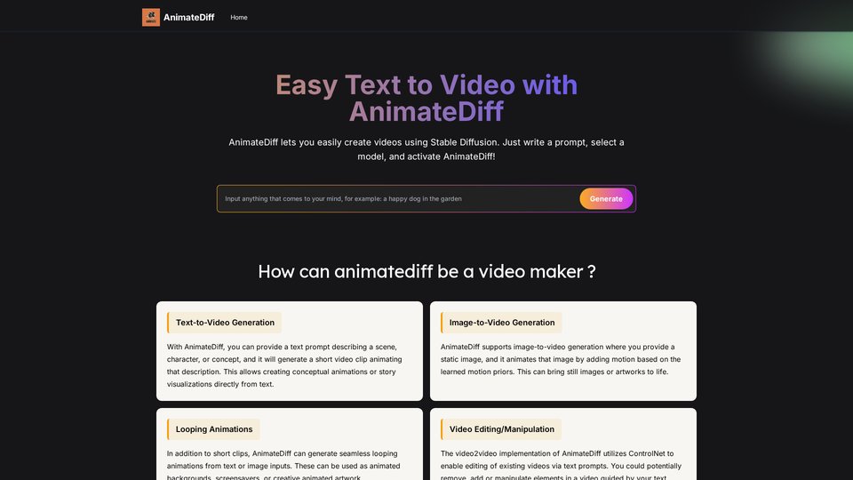 AnimateDiff : Générateur Vidéo IA Gratuit de Texte à Vidéo avec Stable ...