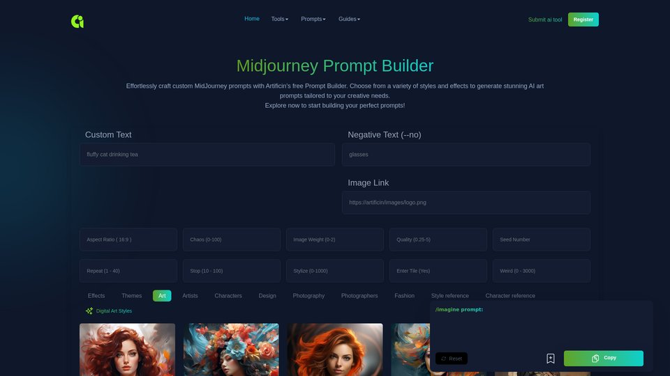 Free MidJourney Prompt Builder for AI Art | Create Stunning AI Prompts