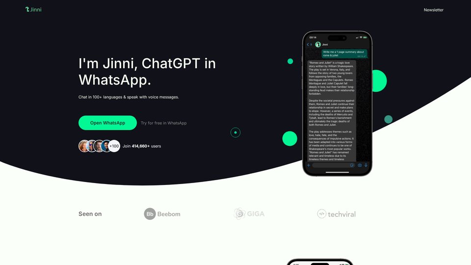 Jinni AI: ChatGPT in WhatsApp for Smart Assistance