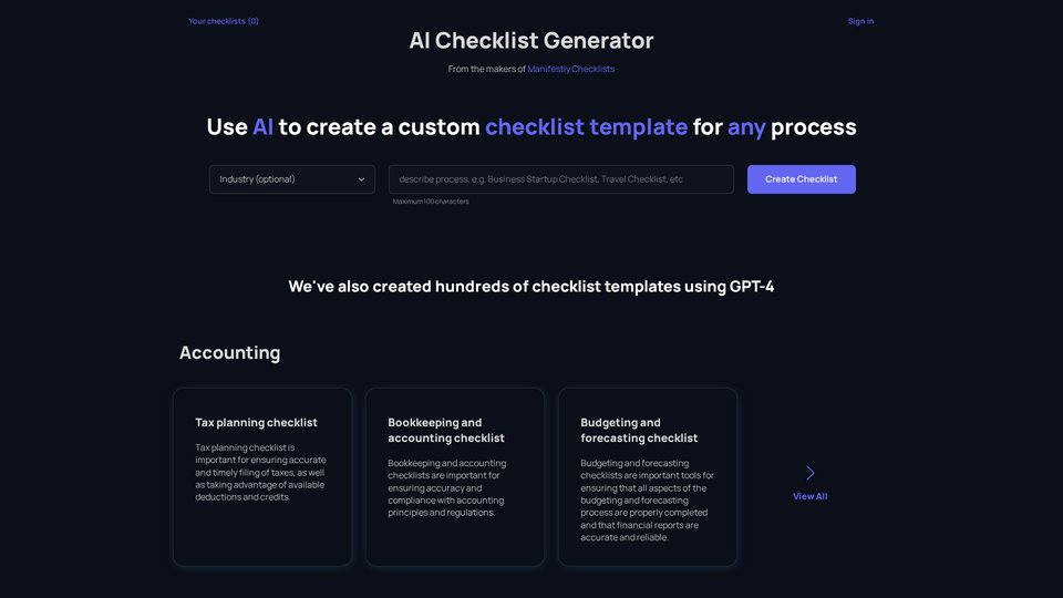 AI Checklist Generator: Custom Checklist Templates