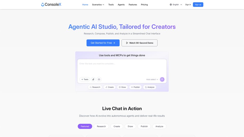 ConsoleX AI: Agentic AI Studio para creadores