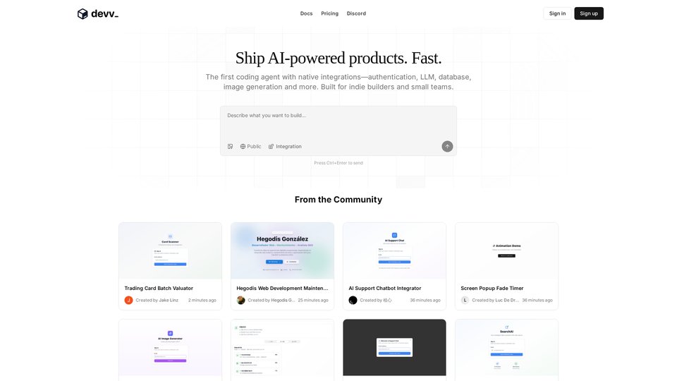 Devv：快速构建全栈 AI 产品的 AI 编码代理