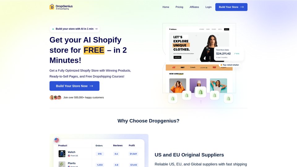 Dropgenius: Constructor de tiendas Dropshipping impulsado por IA