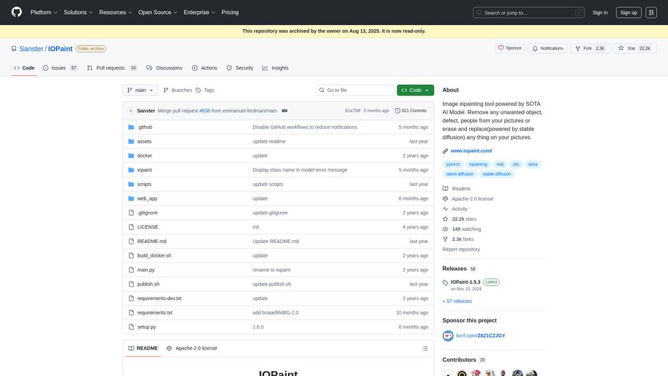 IOPaint: AI-Powered Image Inpainting & Object Removal Tool