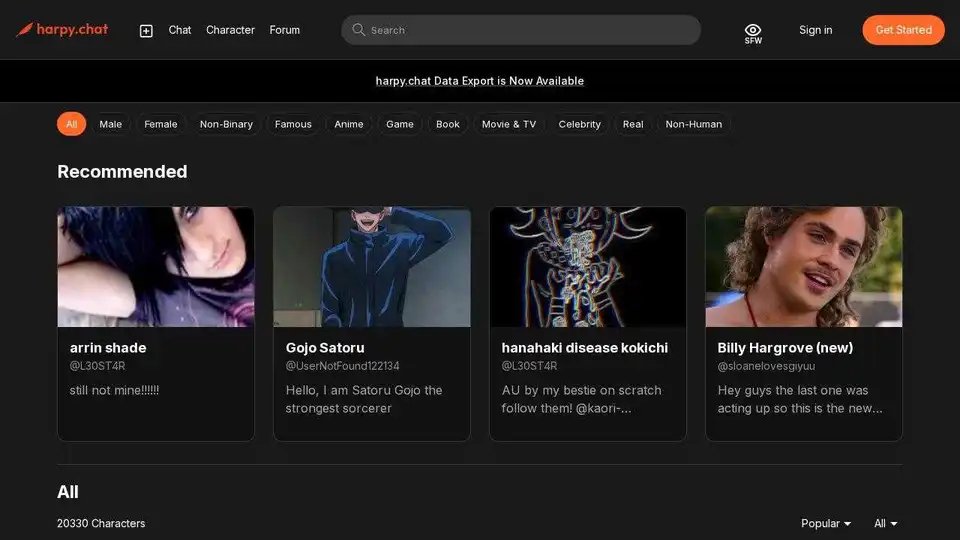 harpy.chat - AI Character Chat and Roleplay Platform