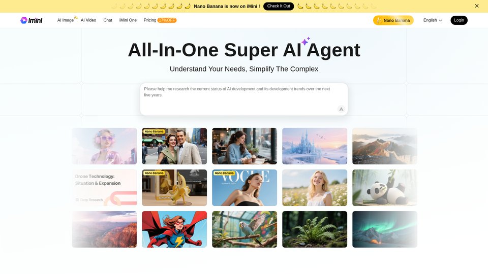 iMini Super AI Agent - All-in-One AI Assistant for Research, Slides and Docs