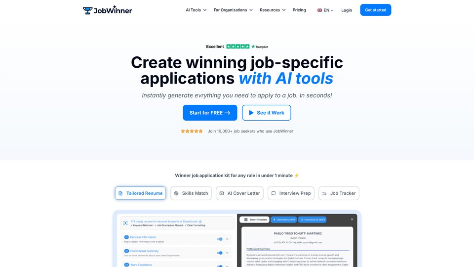 JobWinner: AI Job Application Tools to Get You Hired