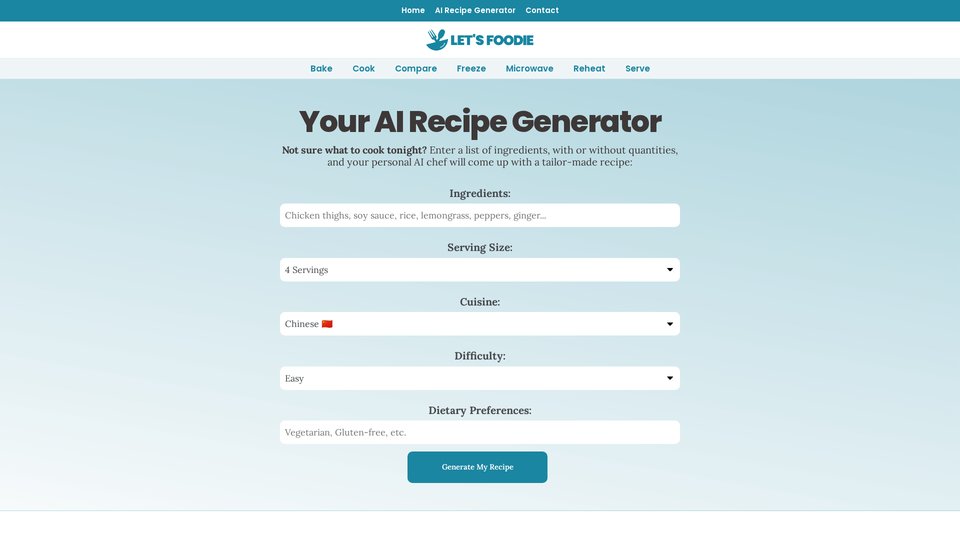 Generador de Recetas IA: Recetas Personalizadas Gratis con Ingredientes