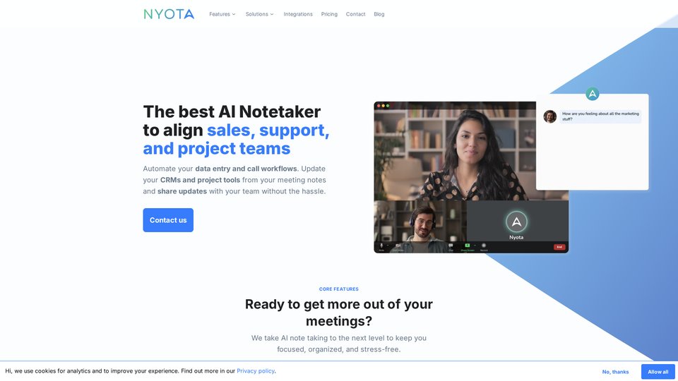 Nyota.ai: AI Notetaker for Sales, Support, and Project Teams