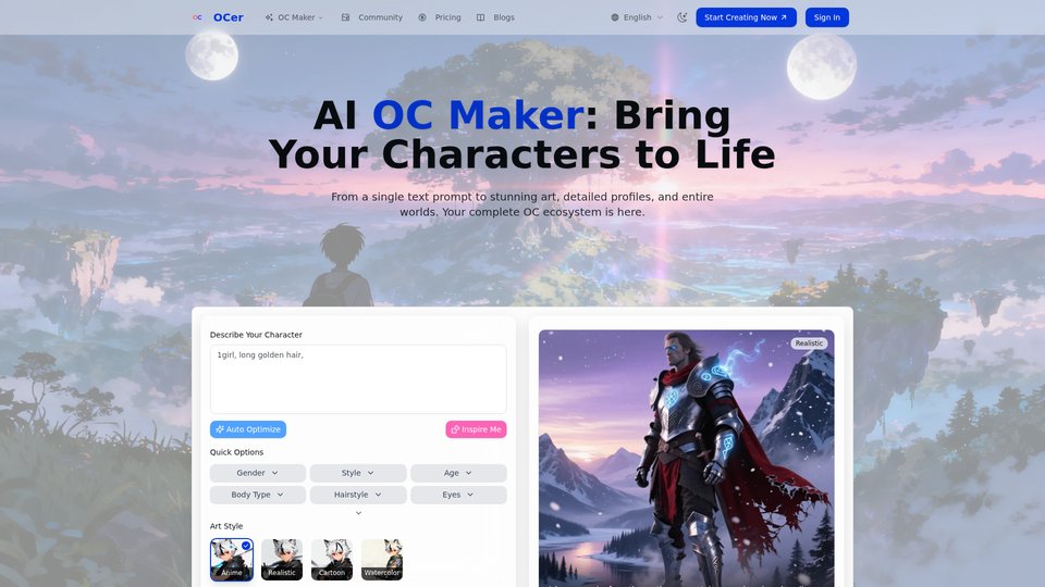 OC Maker：AI原创角色创建器 & 生成器 | OCer