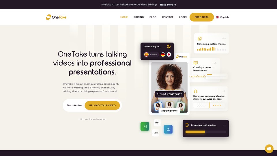 OneTake AI - Agente autónomo de edición y traducción de video