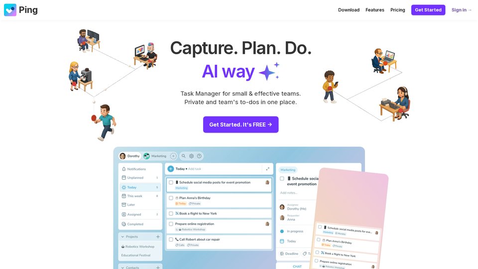 Ping: AI-Powered Task Manager for Teams | Capture, Plan, Do