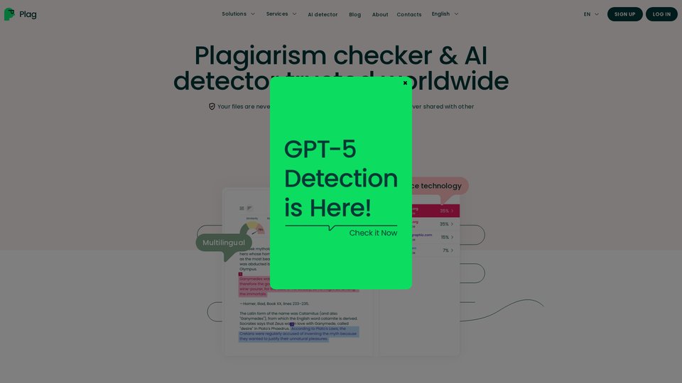 Plag - 学術的誠実さのための剽窃とAIチェッカー