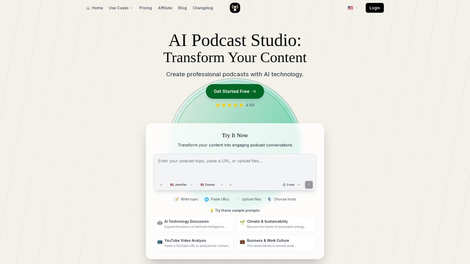 AI播客生成器：从文本、视频和PDF创建专业播客 | PodGen.io