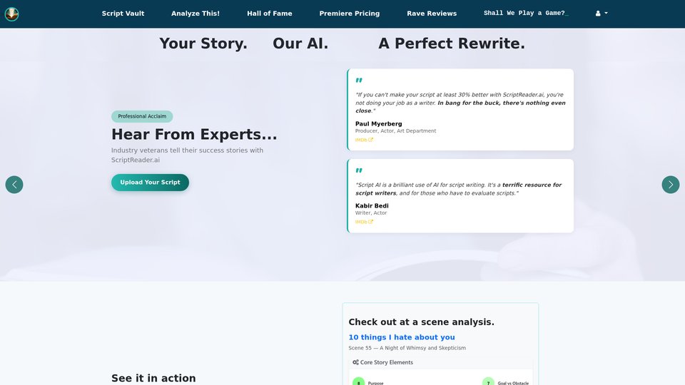 ScriptReader.ai: AI-Powered Script Analysis for Screenwriters