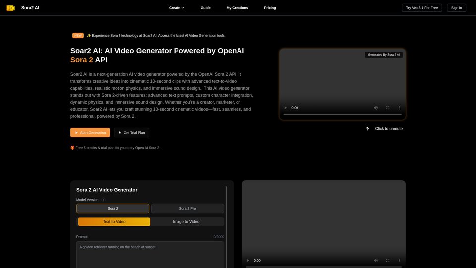 Soar2 AI: Advanced Sora 2 Powered AI Video Generator