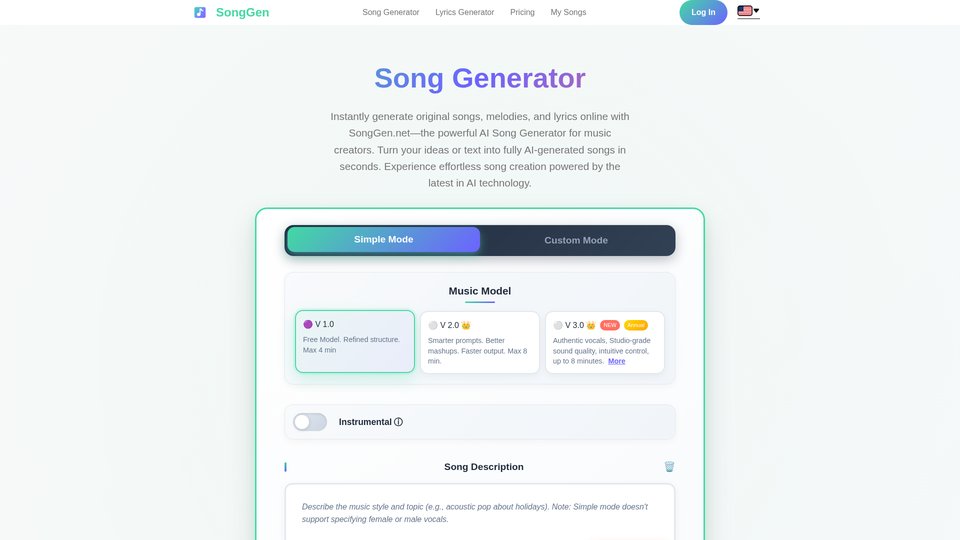 Song Generator | SongGen.net – AI Song Generator & Music Creation Tool