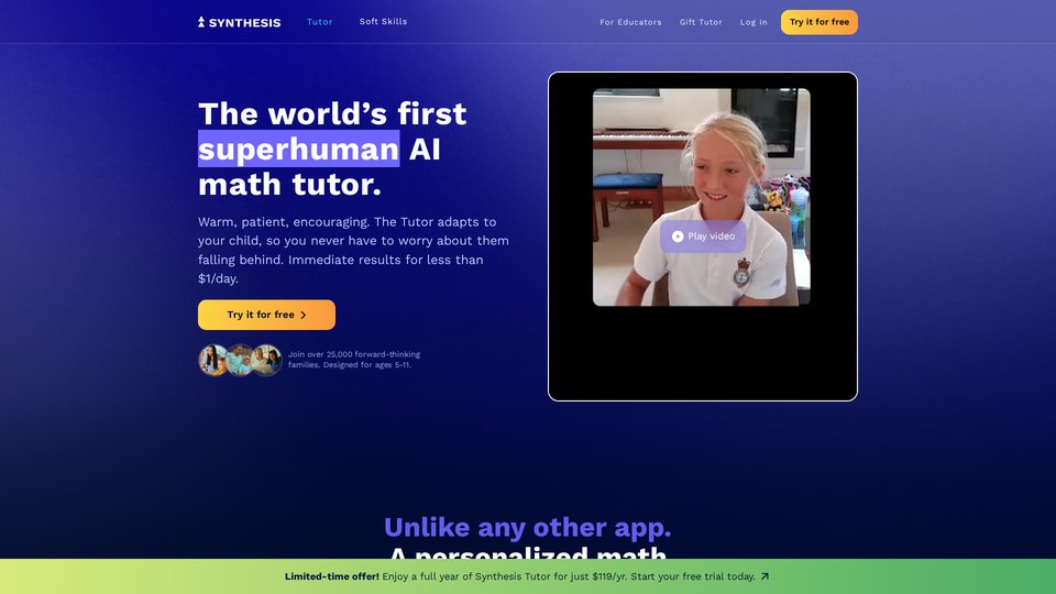 Synthesis Tutor: AI Math Tutor for Kids Ages 5-11