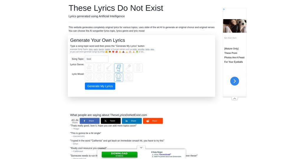 These Lyrics Do Not Exist - AI Songwriter for Original Lyrics