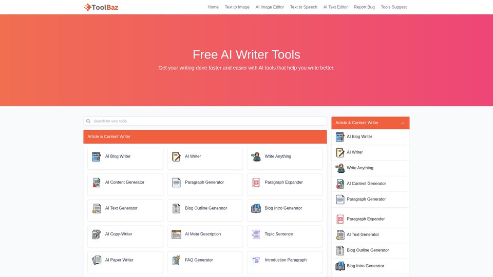 ToolBaz: Free AI Writing Tools with GPT-5, Claude & Gemini