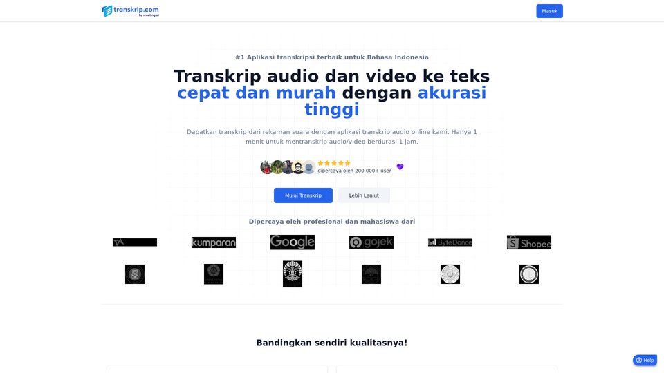 Transcribe Audio and Video to Text with AI - Transkrip.com
