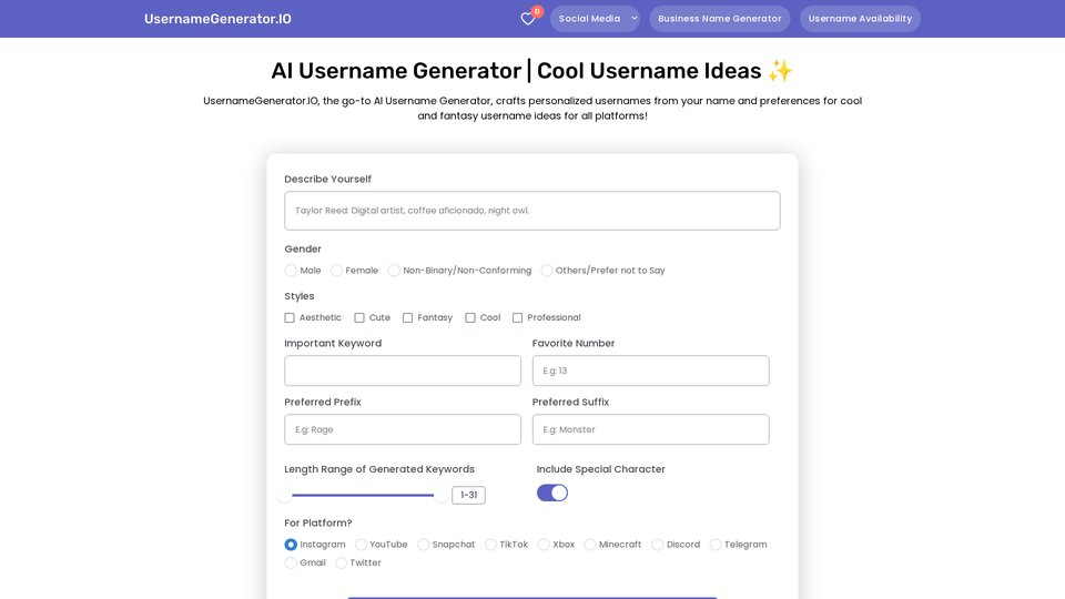 AI Username Generator | Cool Username Ideas