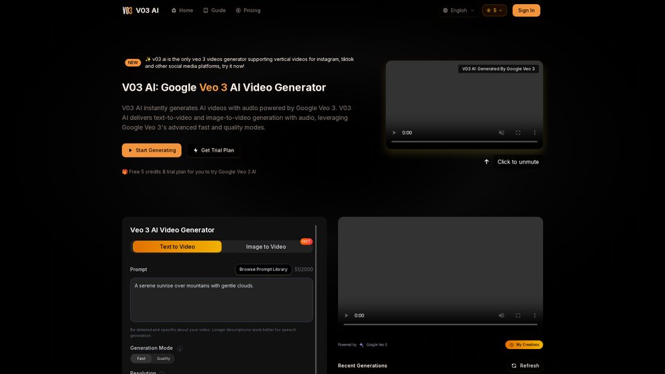 V03 AI: Google Veo 3 Powered AI Video Generator with Audio