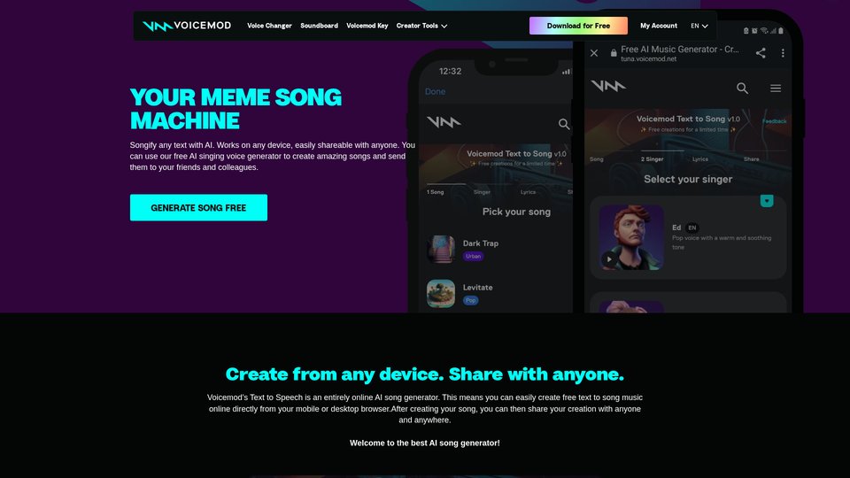 Free AI Text to Song Generator by Voicemod