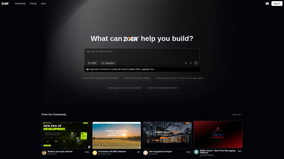 Zoer | Construtor de aplicativos de IA - Transforme sua ideia em um aplicativo completo