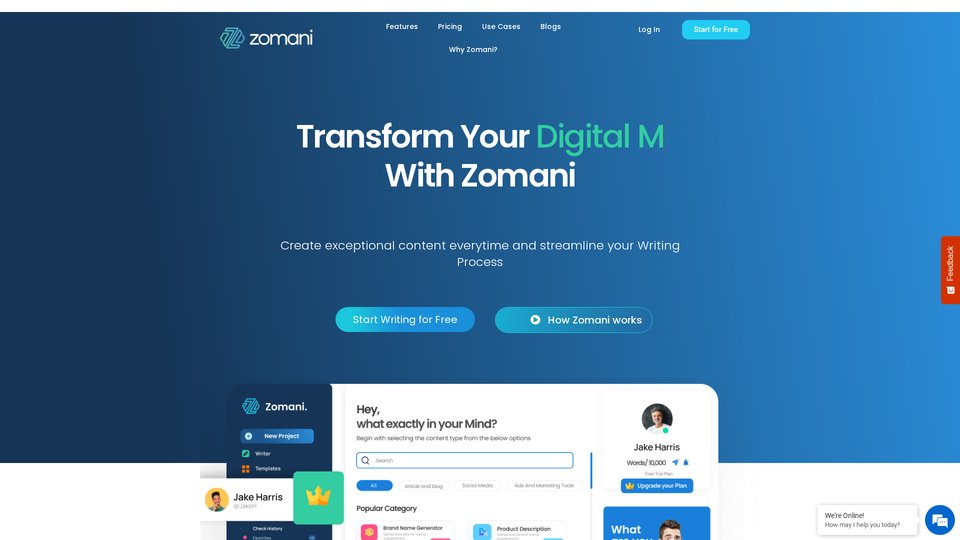 Zomani - Copywriter de IA, escritor de SEO e chatbot de IA